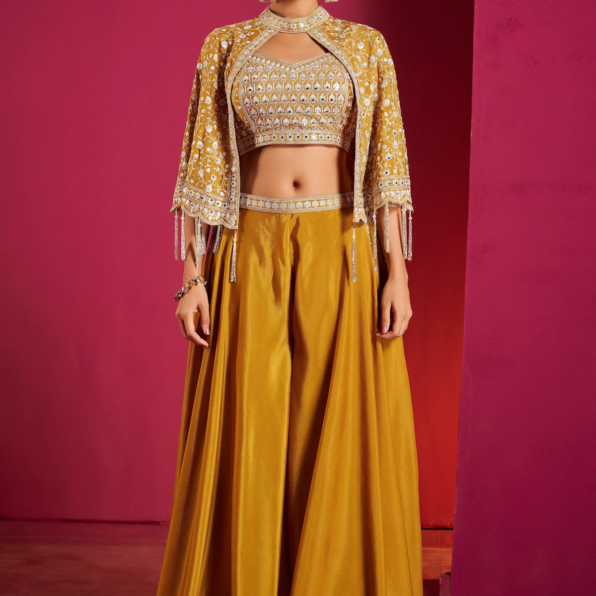 Golden Honey Embroidered Lehenga Choli Set – Regal Glamour with Modern ...
